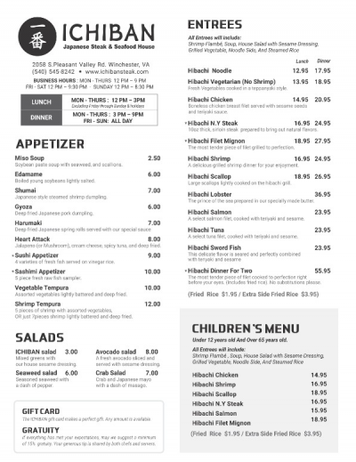 Full Menu – Ichiban Steak